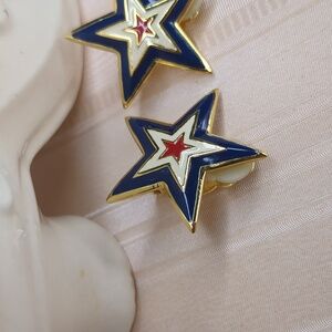 Vintage | Jewelry | Vintage 8s Star Earrings Gold Tone Red White Blue ...